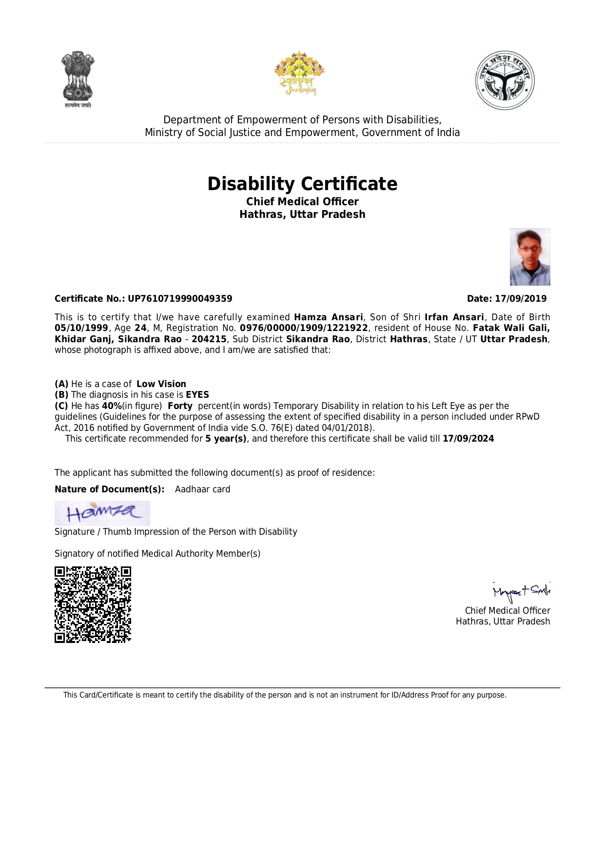 Hamza - Divyang Career